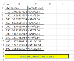 Cm to inches and inches to cm converter - Best Excel Tutorial